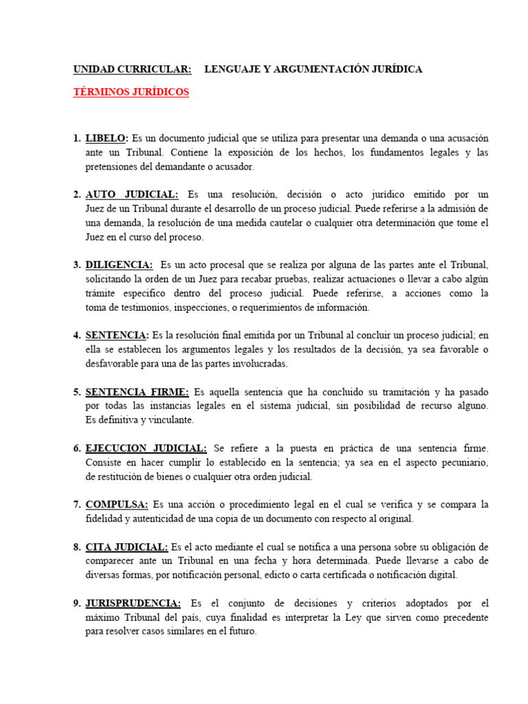 Glosario de Terminos Juridicos | PDF | Sentencia (ley) | Judicaturas