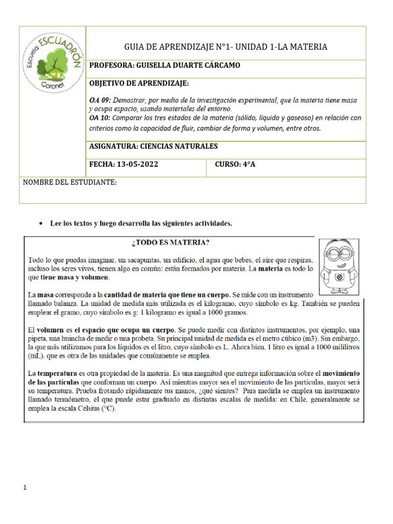 Guia Numero 1 La Materia | PDF | Ciencia y matemáticas
