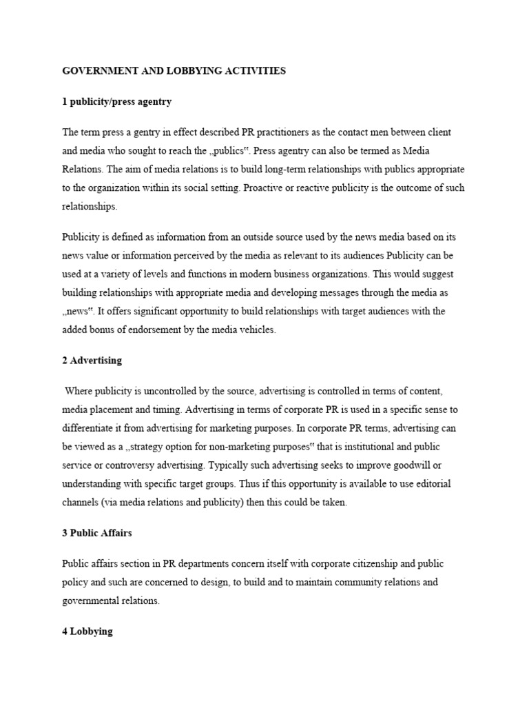 Government and Lobbying Activities Notes | PDF | Public Relations ...