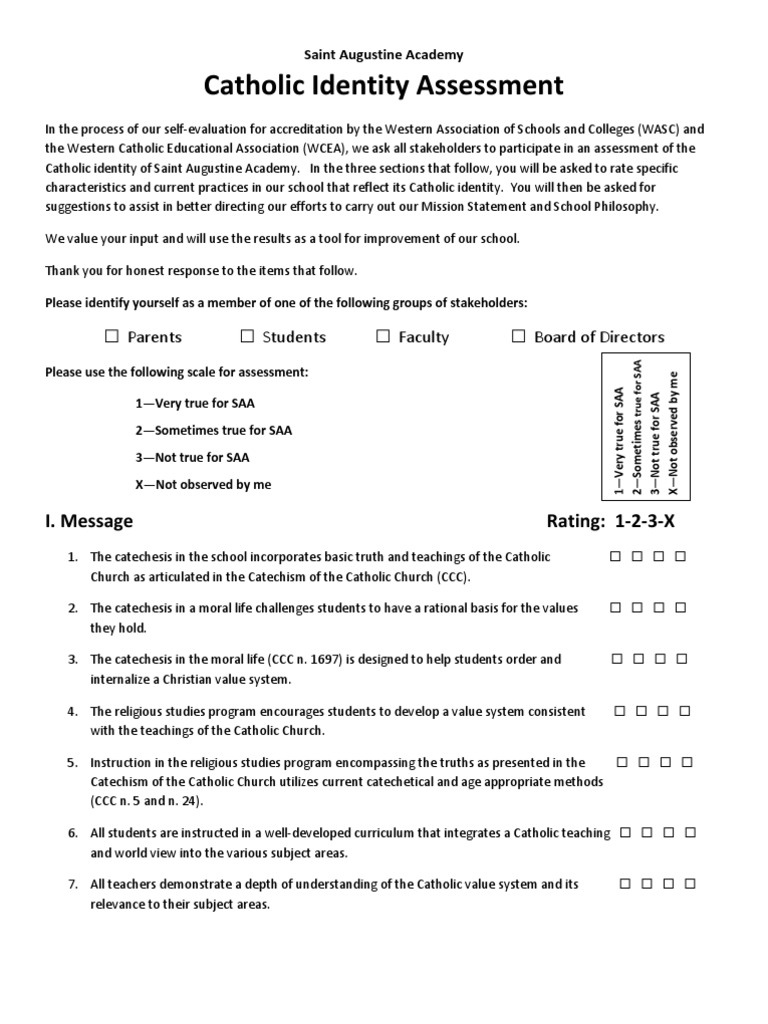 WCEA Catholic Identity Survey | PDF | Catechism | Catholic Church
