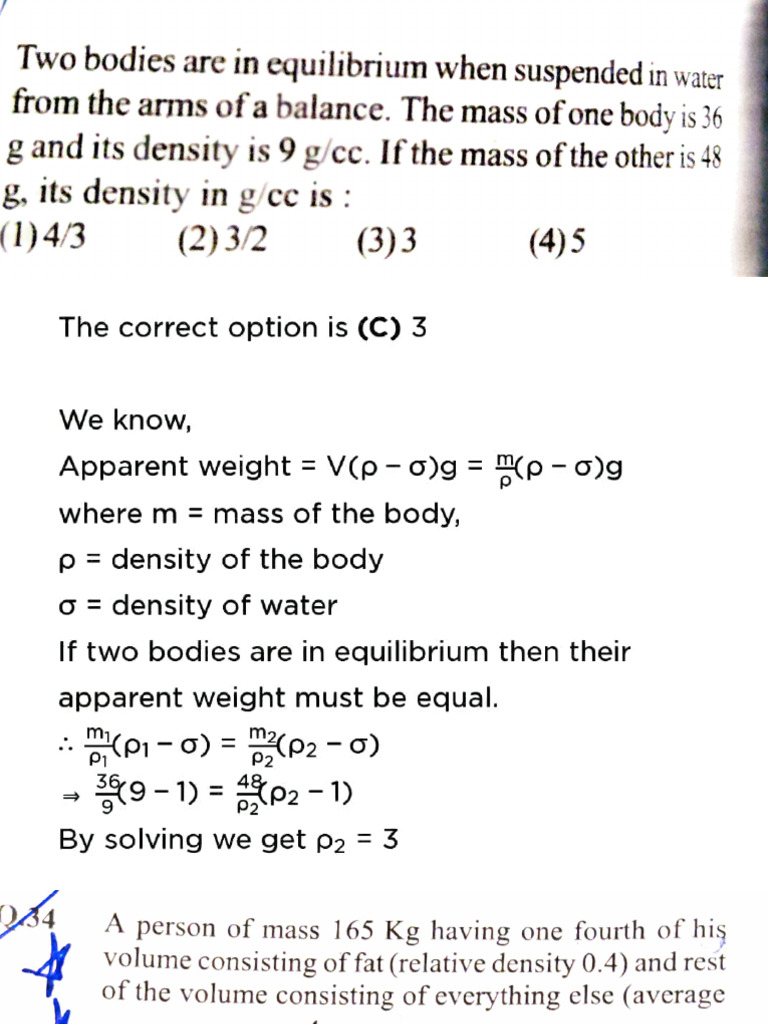 Fluids Questions Pdf Density Weight
