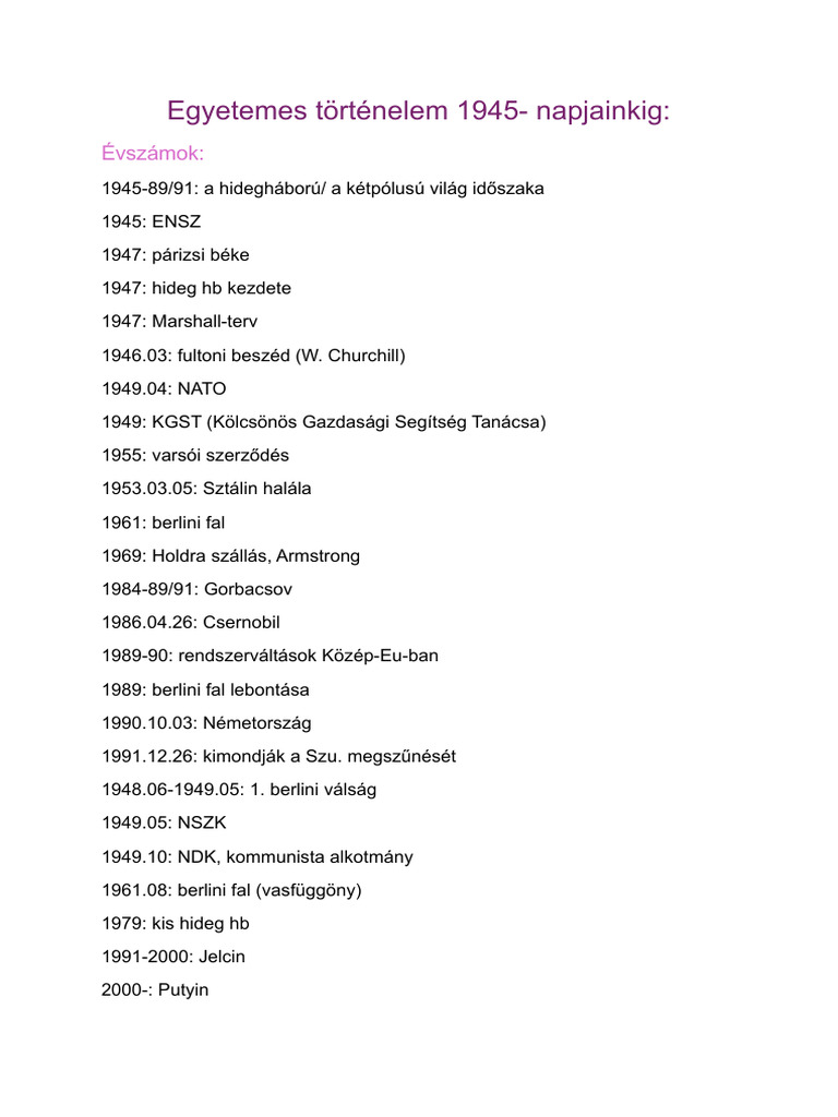 Egyetemes Történelem 1945 1 | PDF