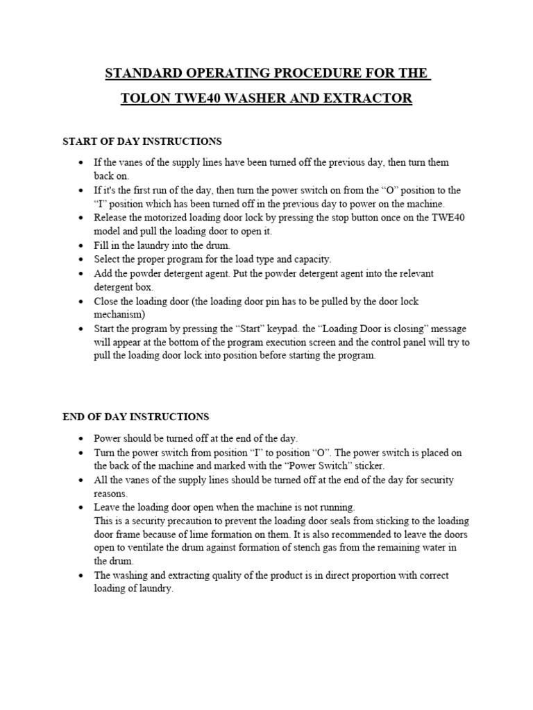Sop Twe40 | PDF | Washing Machine | Manufactured Goods