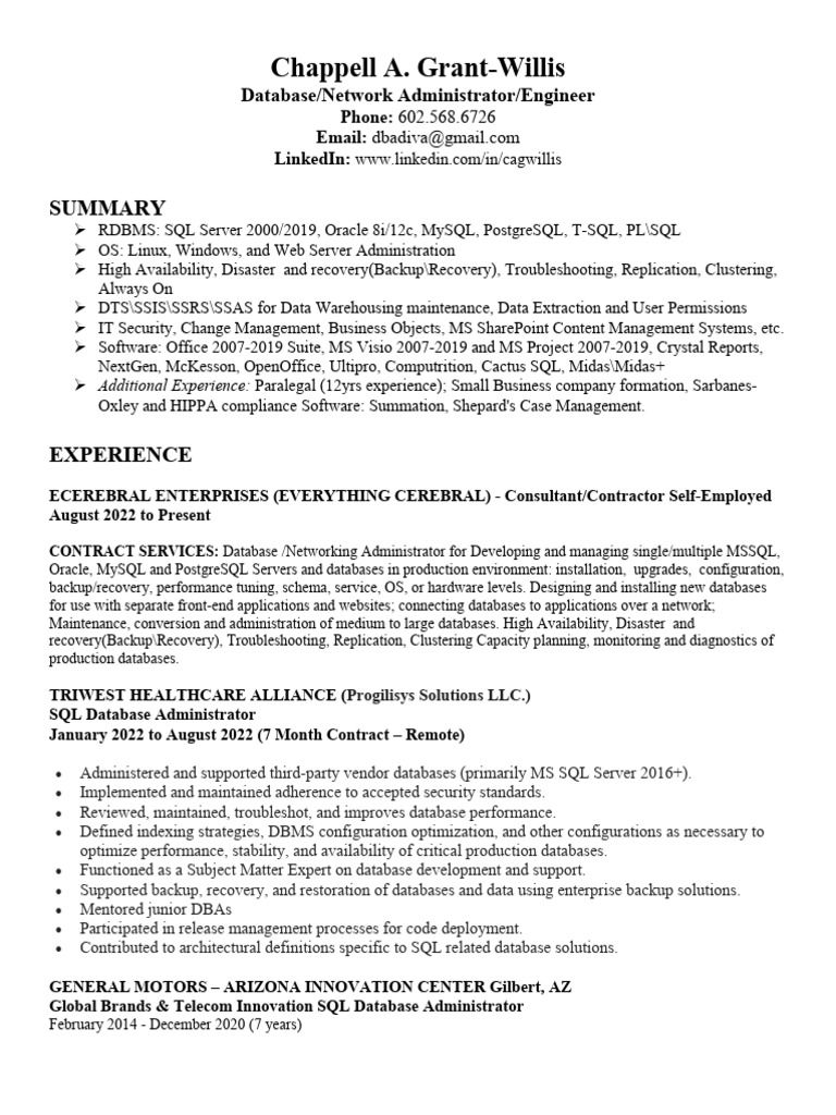 2023 Cagwillis Resume Updated | PDF | Databases | Postgre Sql