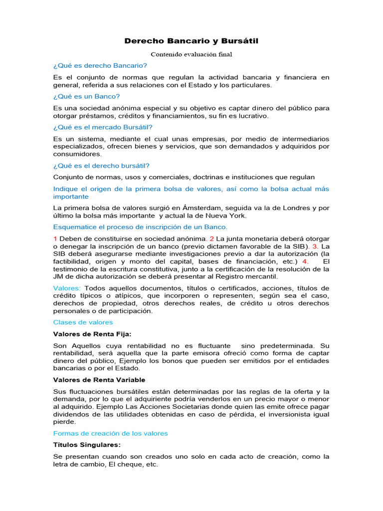 Derecho Bancario y Bursátil Final | PDF | Bolsa | Bancos
