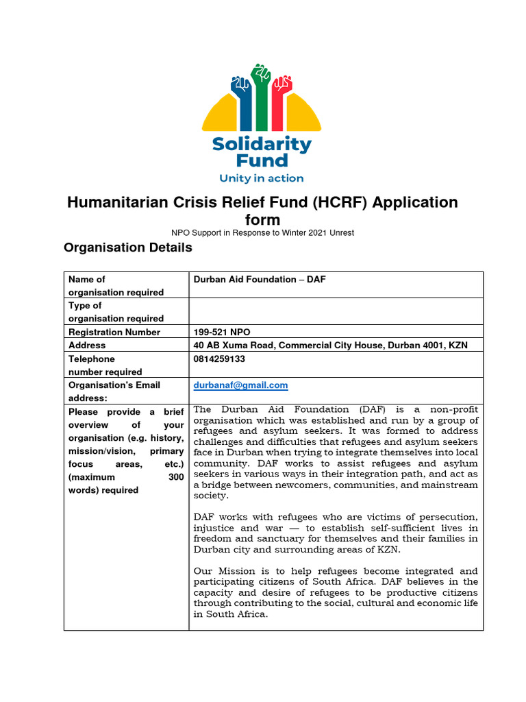 0 Daf Proposal To Humanitarian Crisis Relief Fund | PDF | Refugee ...