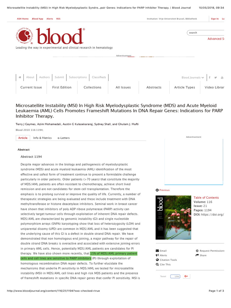 MSI in High Risk MDS:AML | PDF | Microsatellite | Dna Repair