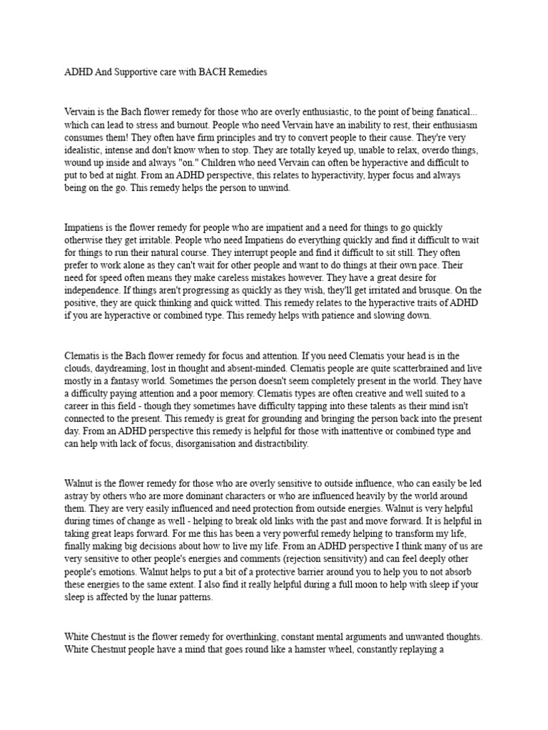 ADHD and Supportive Care With BACH Remedies | PDF | Attention Deficit ...