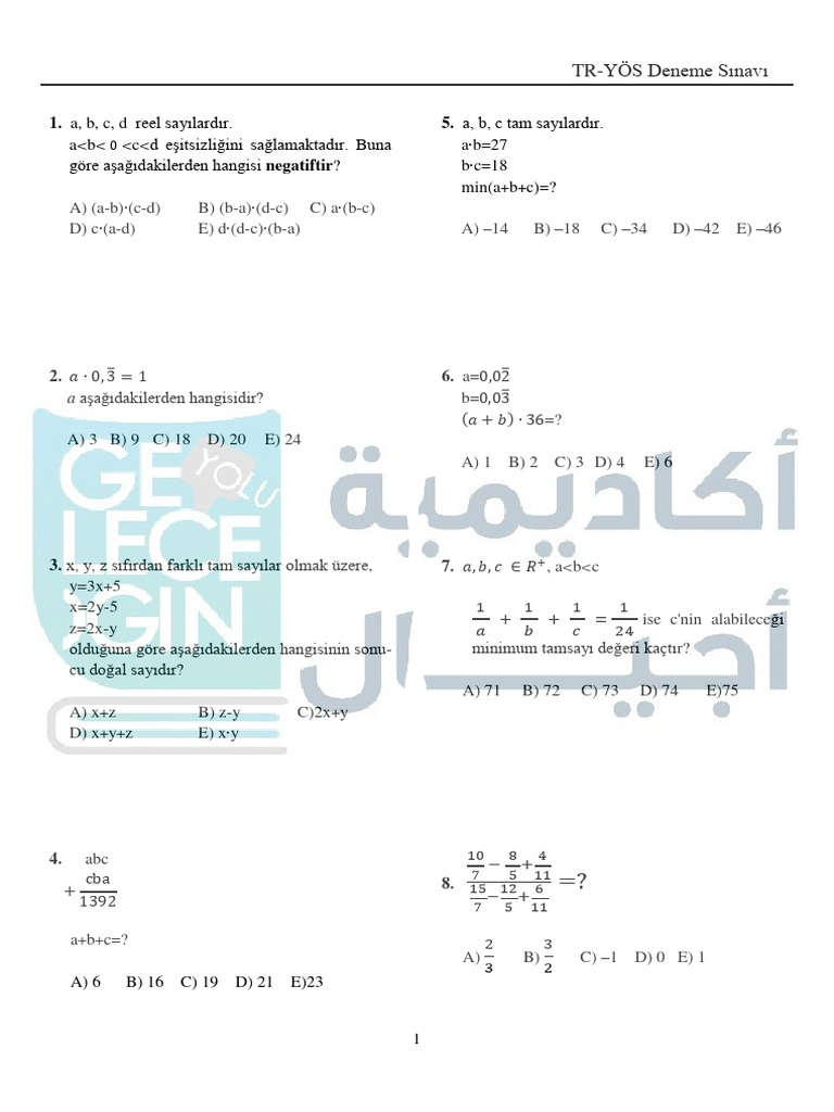 TR-YOS Deneme 00000000 | PDF