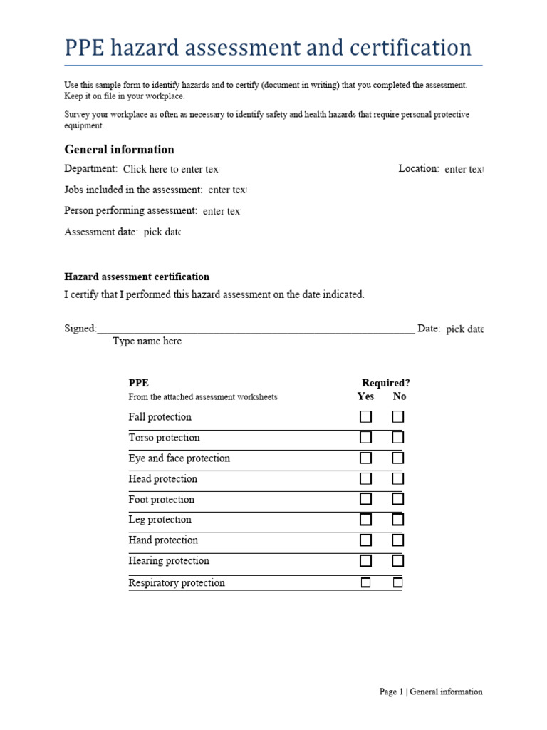 Ppe Hazard Assessment Form | PDF | Personal Protective Equipment | Safety