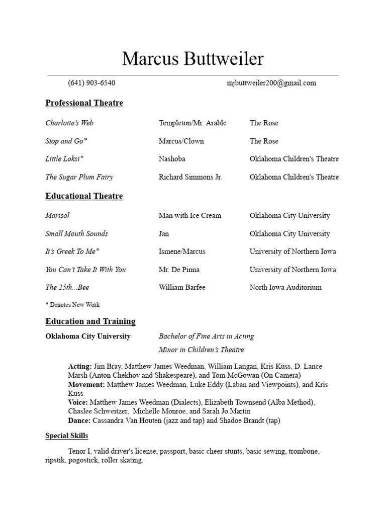 Buttweiler Theatre Resume | PDF