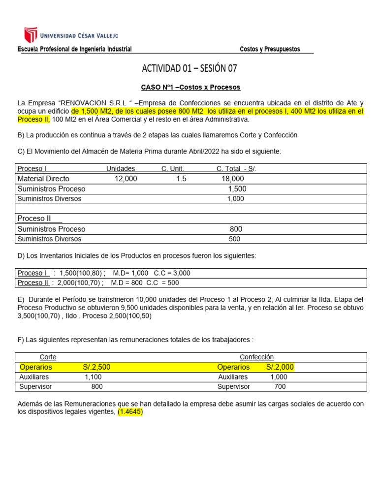 1.1.-Actividad 01 - COSTOS POR PROCESOS | PDF | Business | Economias