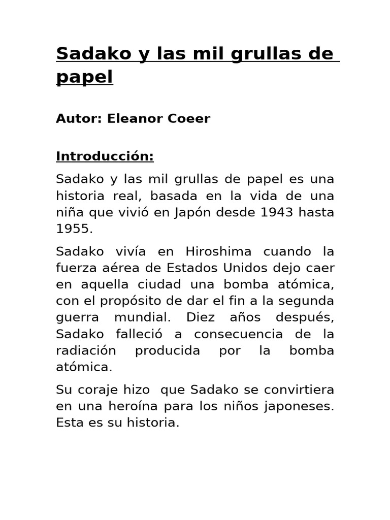 Sadako y Las Mil Grullas de Papel 7 PDF Free | PDF