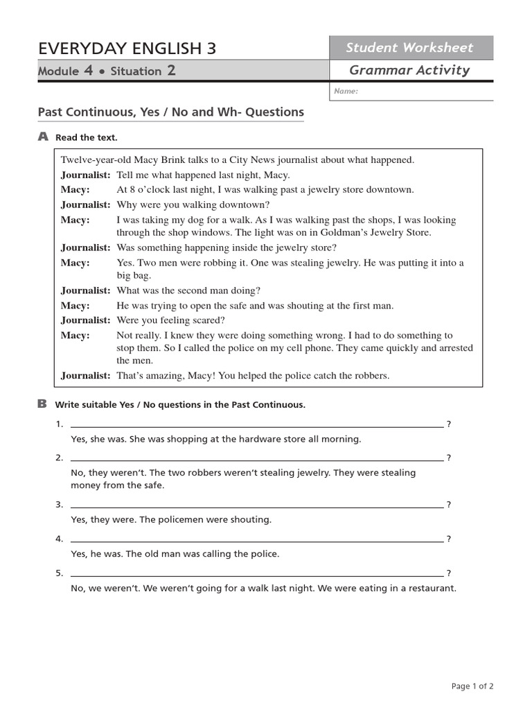 Past Continuous Yes-No - WH Questions | PDF
