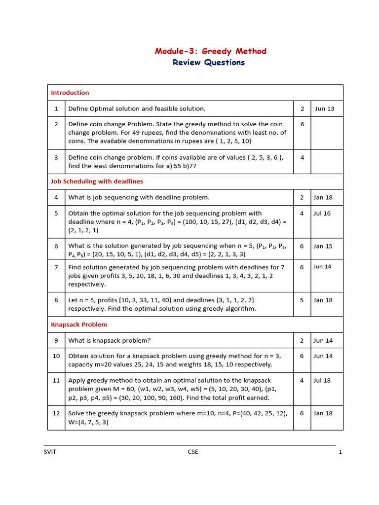 Greedy Algorithms: Review Questions | PDF | Theoretical Computer ...