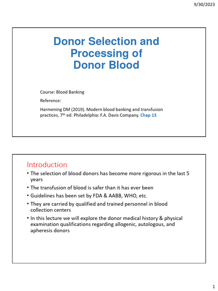 Donor Blood Selection and Safety Guidelines | PDF | Blood Transfusion ...