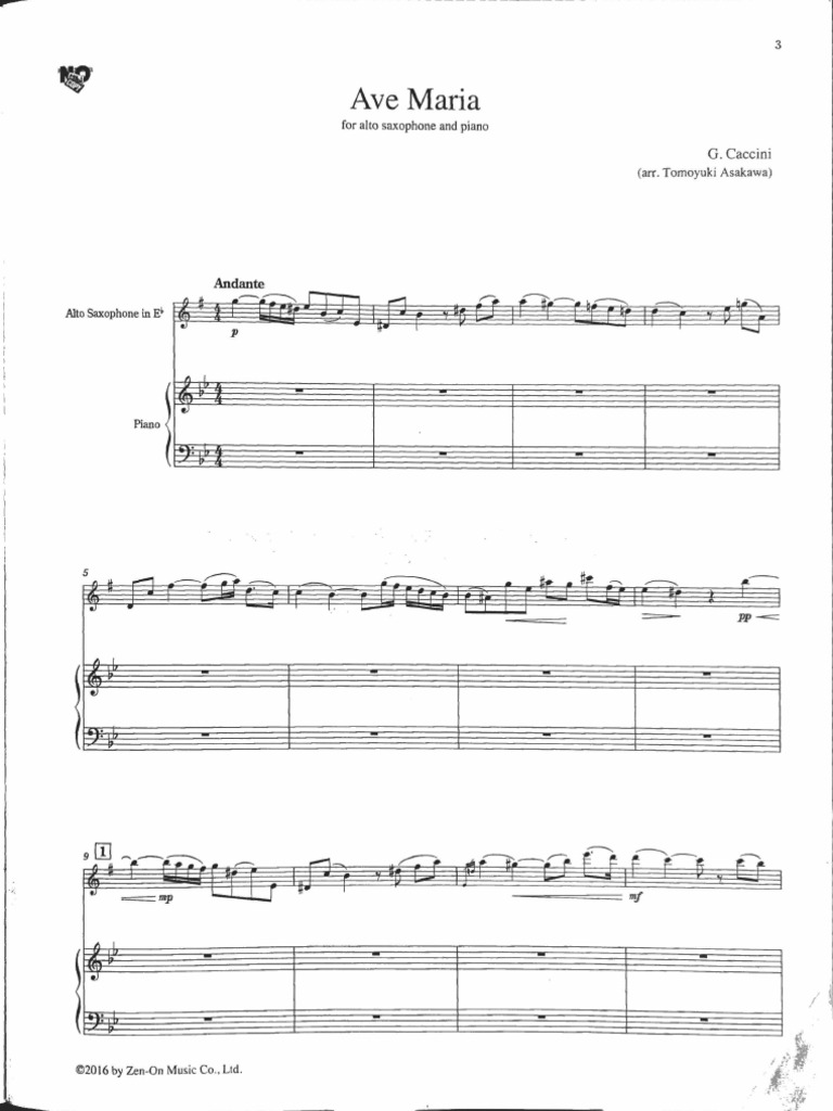 Caccini - Ave Maria alto sax and piano | PDF