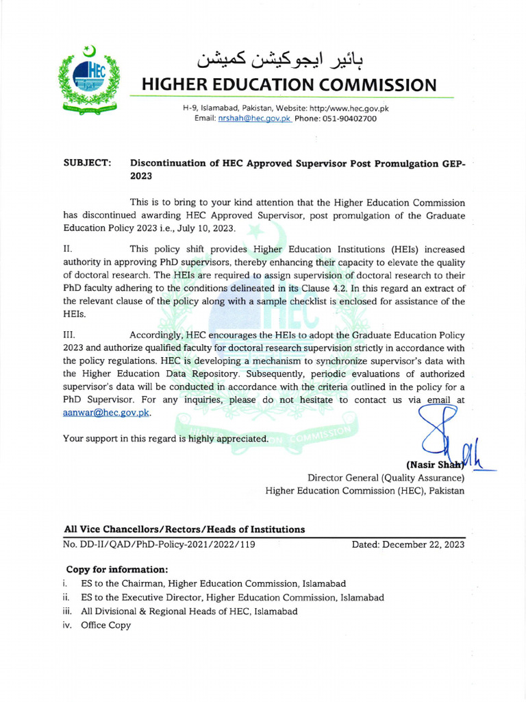 HEC Approved Supervisor-Discontinued | PDF | Doctor Of Philosophy | Thesis