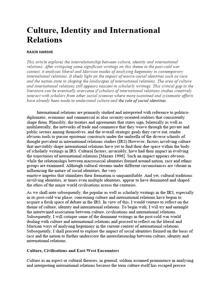 Culture Identity And International Relations Download Free Pdf