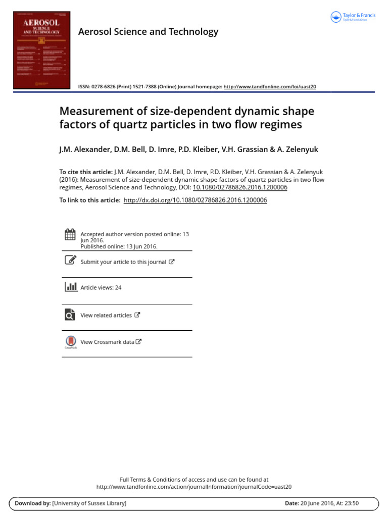 Alexander Measurement of Size Dependent Dynamic Shape Factors of Quartz Particles in Two Flow ...