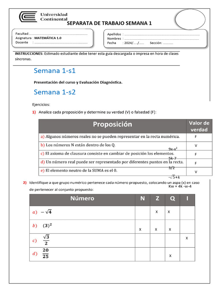 Separata Semana 1 Solucionario | PDF