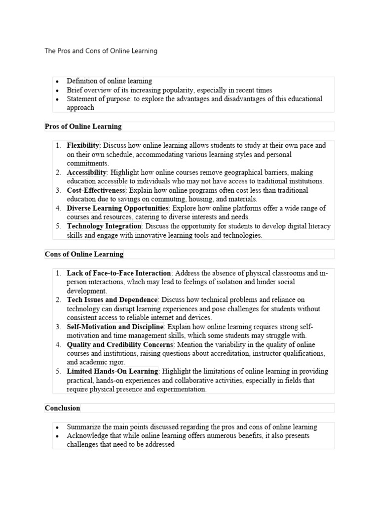 The Pros and Cons of Online Learning | PDF | Educational Technology ...