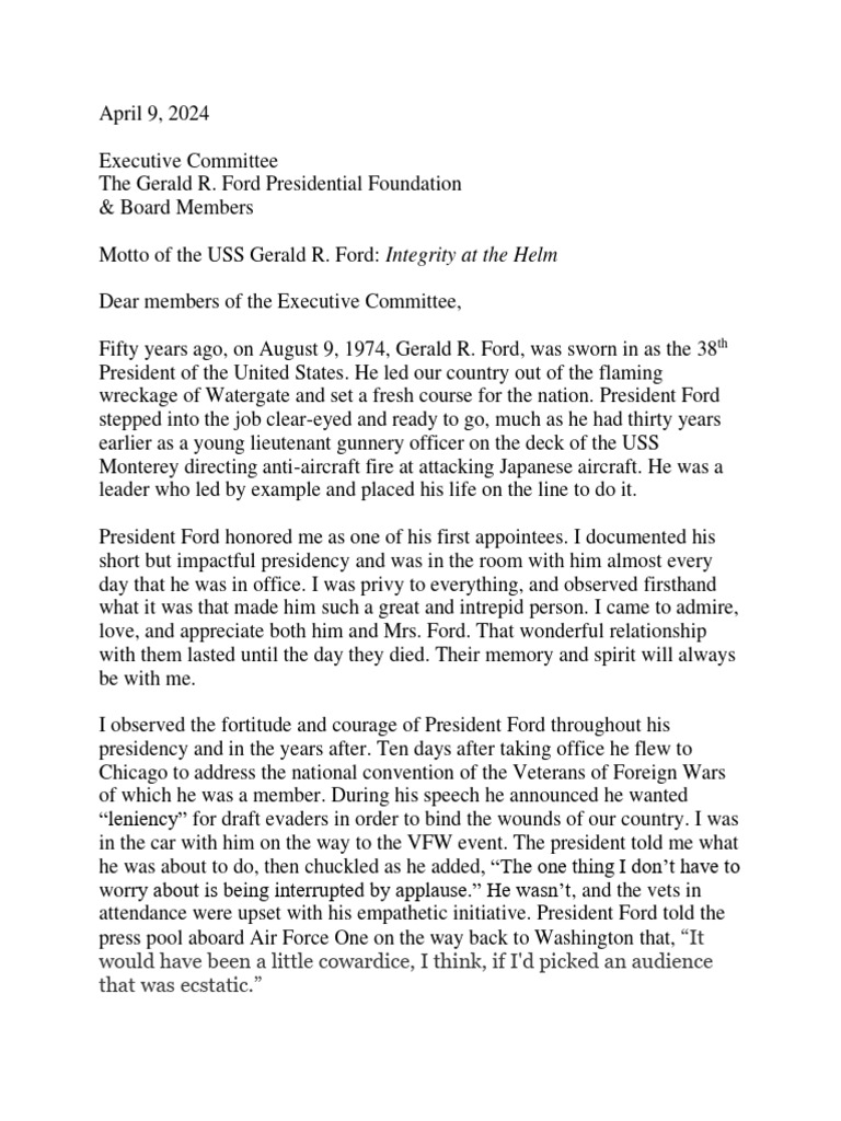 GRF DHK Letter Final | PDF | Gerald Ford | Liz Cheney