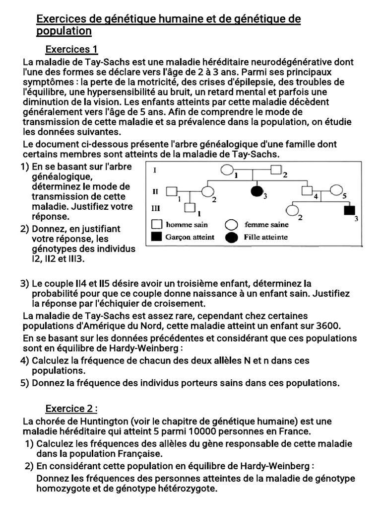 Exercice de Génétique Humaine Et de Génétique de Population | PDF ...