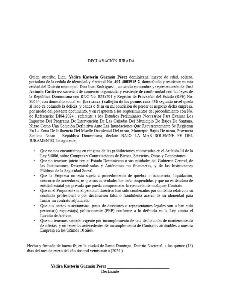 Declaración Jurada de Empresa Dominicana | PDF | Bancarrota | República ...