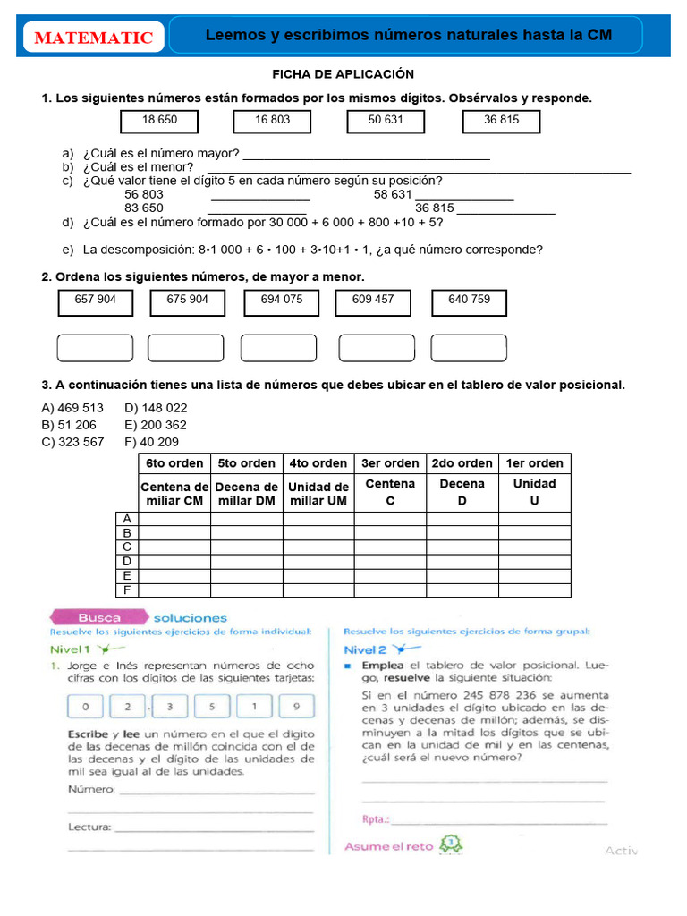 FICHA Leemos y escribimos números naturales hasta la CM | PDF ... FICHA Leemos y escribimos números naturales hasta la CM | PDF ...