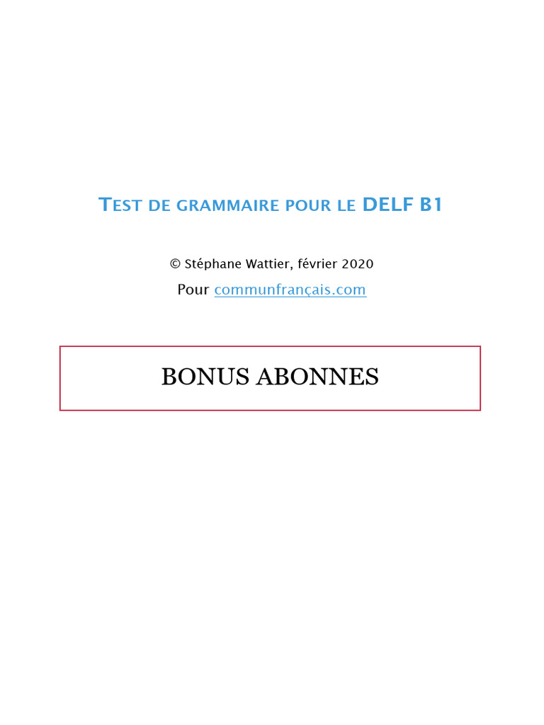 Test de Grammaire DELF B1 | PDF | Verbe | Phrase