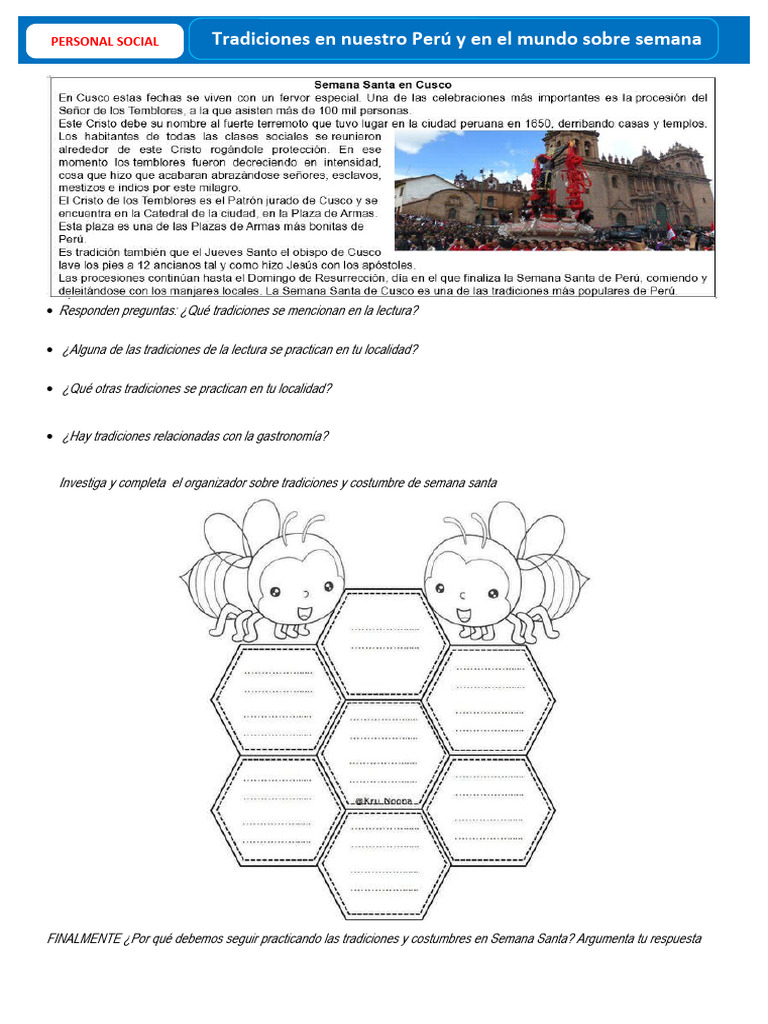 Ficha PS Tradiciones de Semana Santa | PDF | Pascua de Resurrección | Última cena