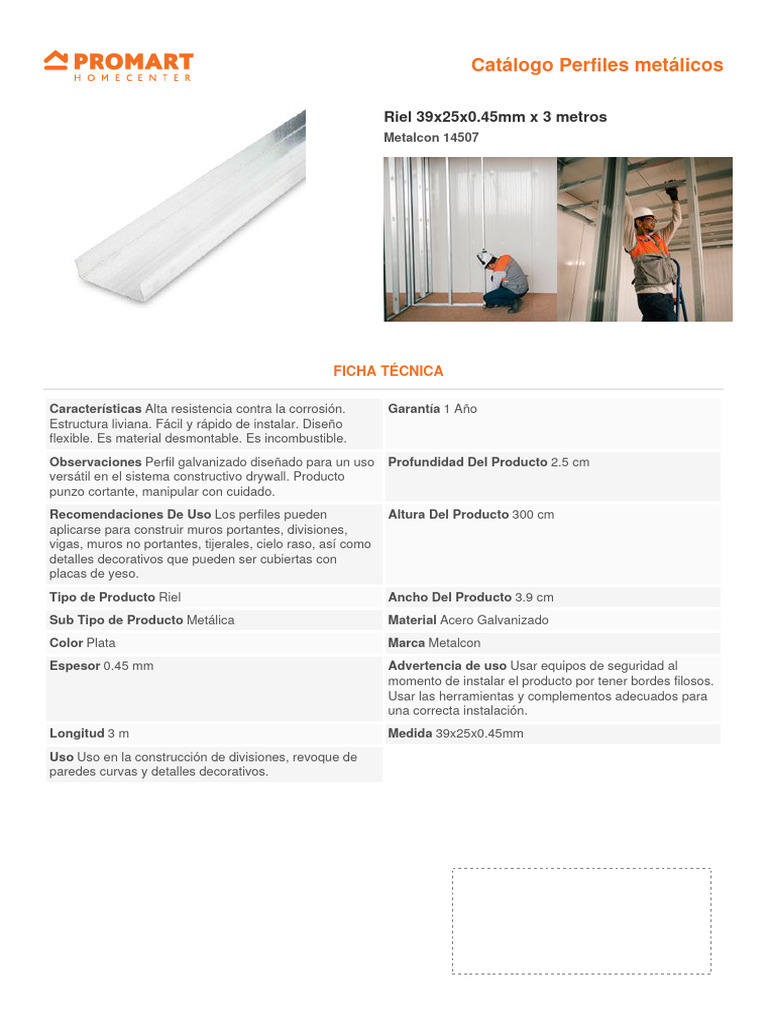Riel Metálico Galvanizado 39x25mm | PDF