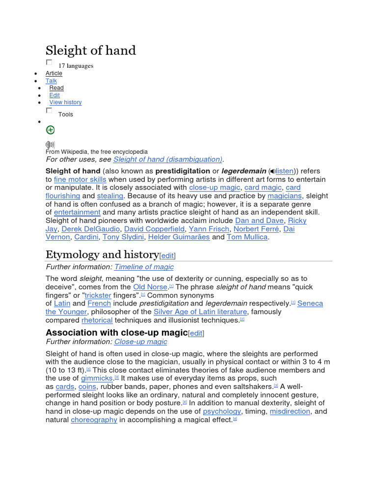 Sleight of Hand - Card Switch Trick | PDF | Ephemera | Gaming Devices