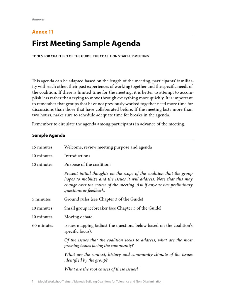 First Meeting Sample Agenda: Annex 11 | PDF