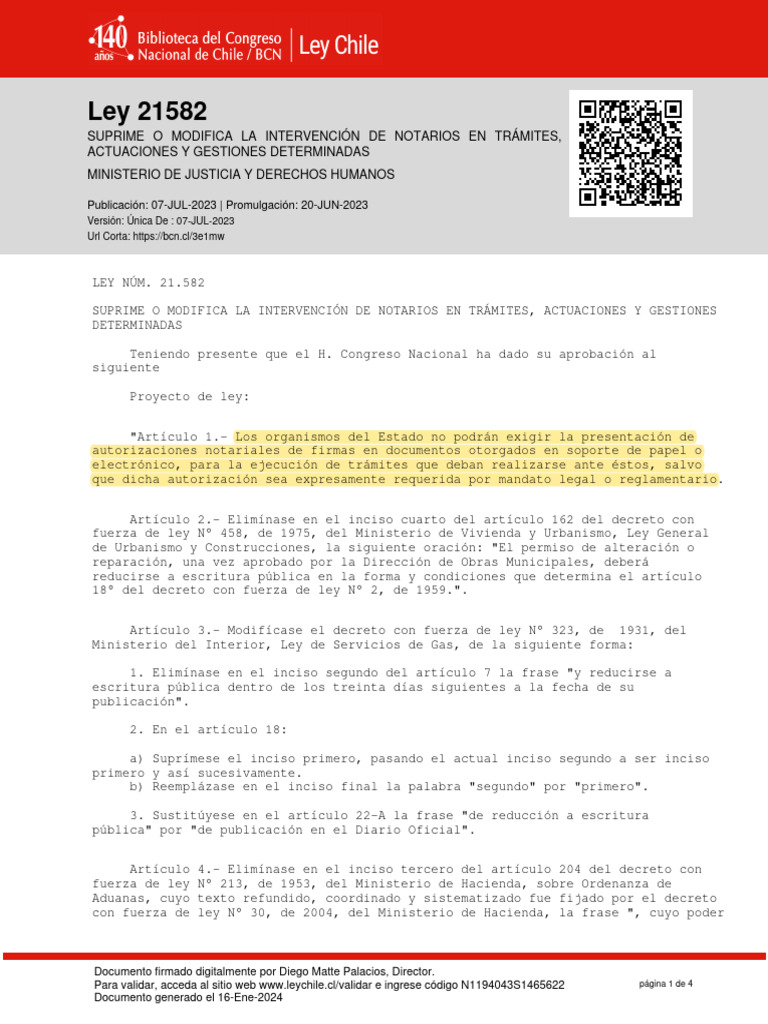 Modificación Ley 21582 sobre Notarios | PDF | Finanzas y dinero