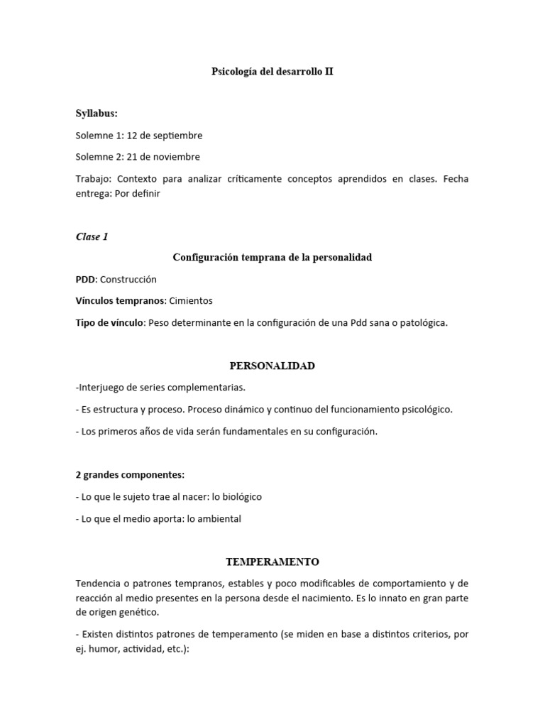 Psicología Del Desarrollo II | PDF | Teoría de apego | Sicología