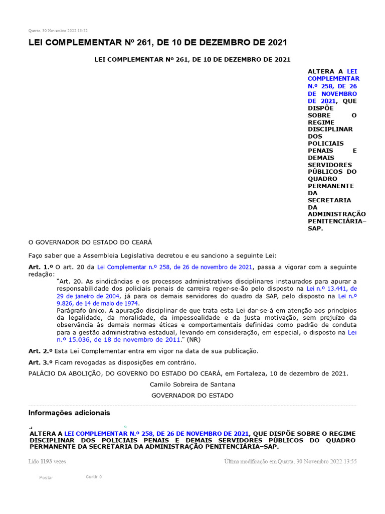 Lei Complementar #261-2021 (Altera A Lei Complementar #258-2021 ...