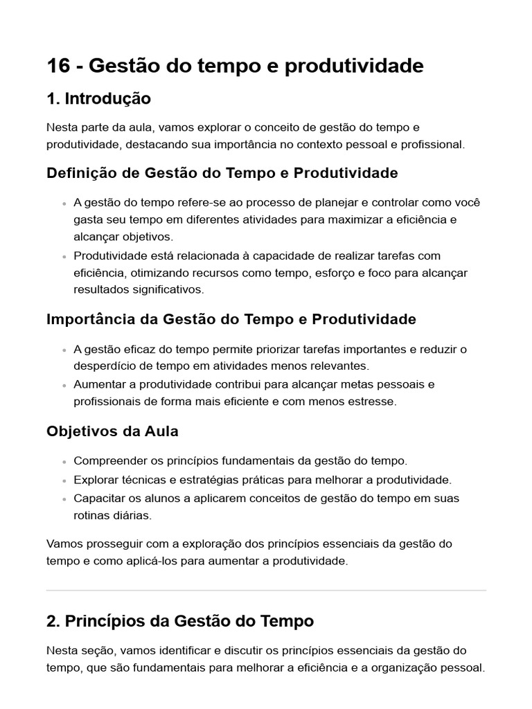 16 - Gestão Do Tempo e Produtividade | PDF | Tempo | Aprendizado