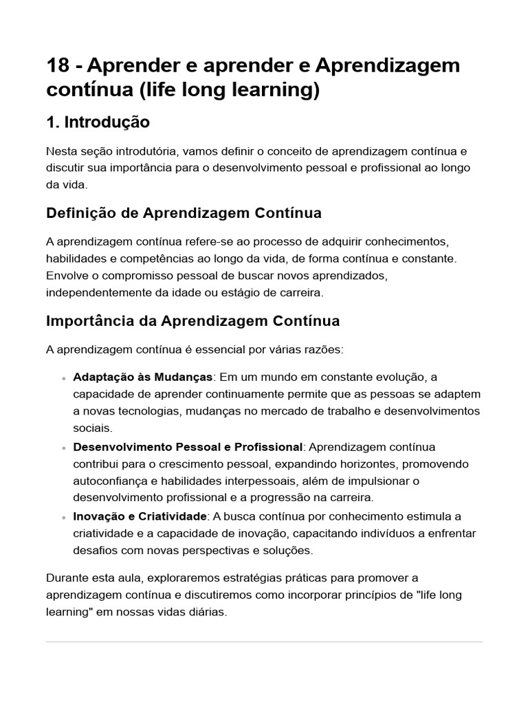 Aprendizagem Contínua: Estratégias e Benefícios | PDF | Aprendizado ...