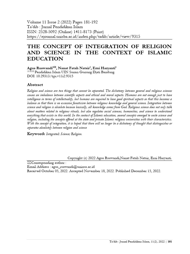 The Concept of Integration of Religion and Science | PDF | Science ...