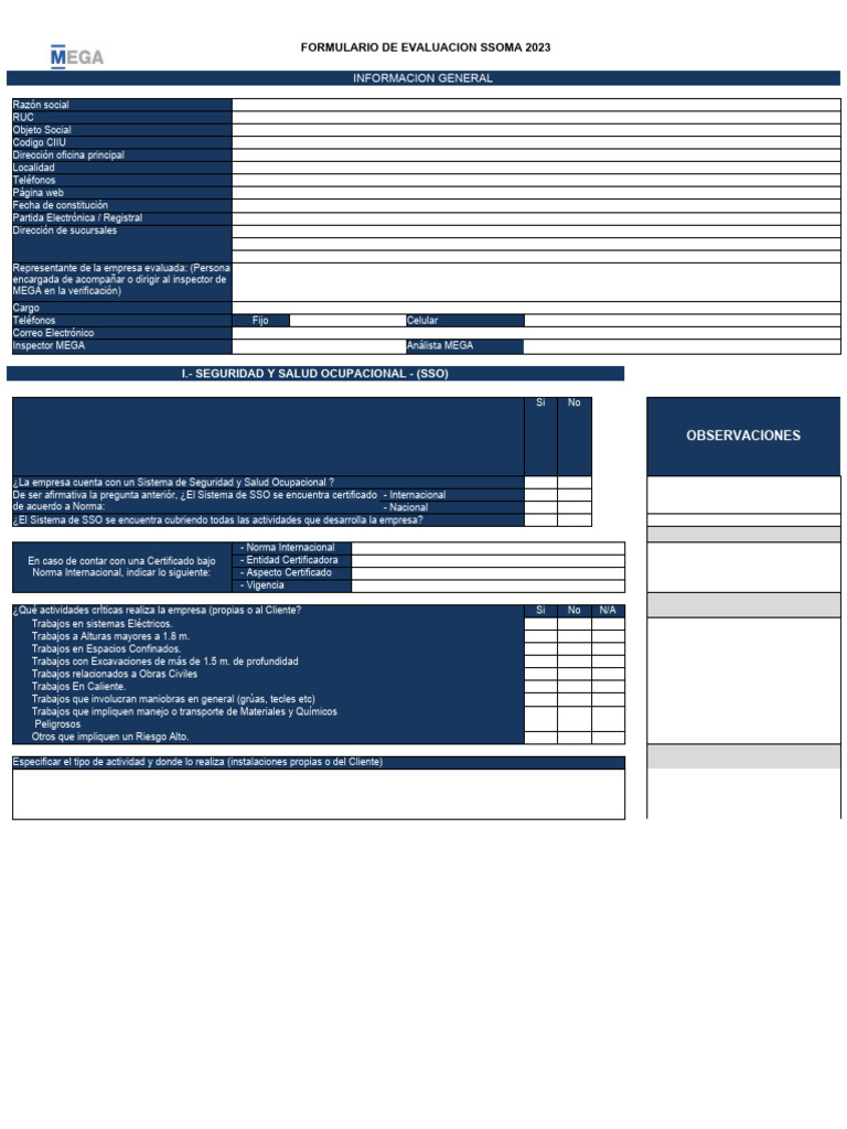 Formulario de Evaluación SSOMA-final LAP 2023 | PDF | Seguridad y salud ocupacional | Business