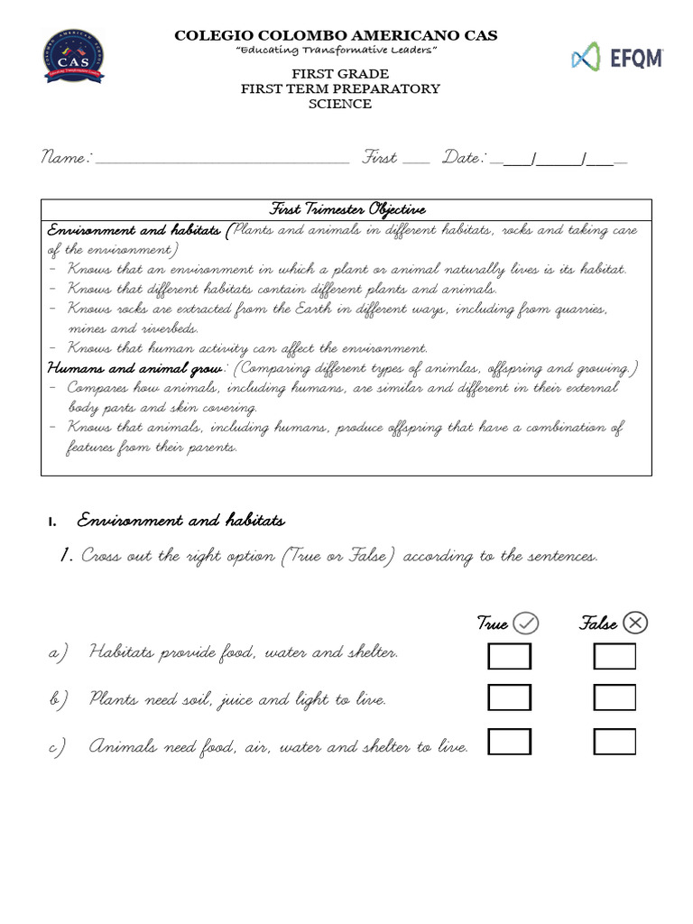 Science FIRST TERM PREPARATORY 2024 | PDF | Habitat | Natural Environment
