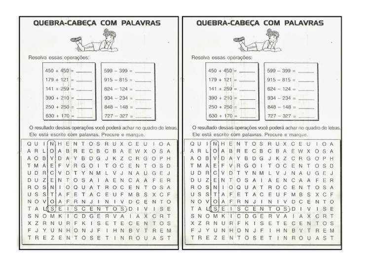 Caca Palavras Adicao Subtracao | PDF