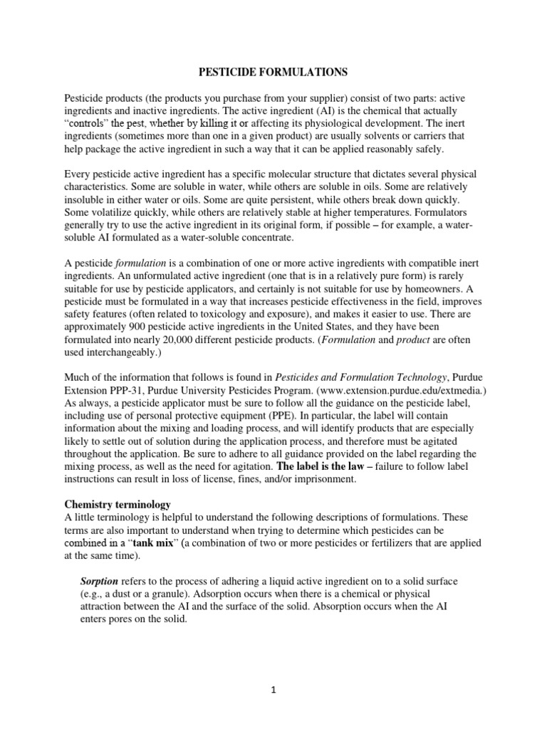 Pesticide Formulations | Download Free PDF | Emulsion | Solubility
