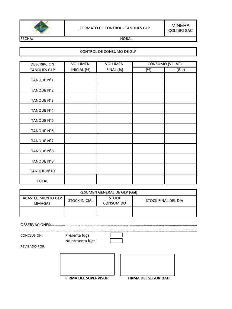 Formato de control tanques glp | PDF