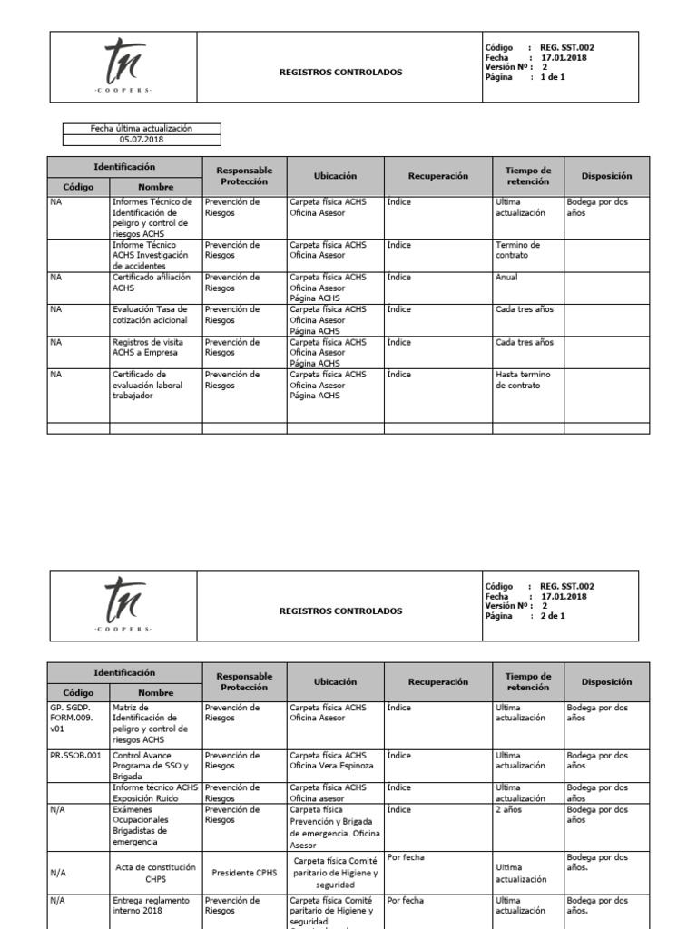 REG - sst.002 - Registros Controlados | PDF