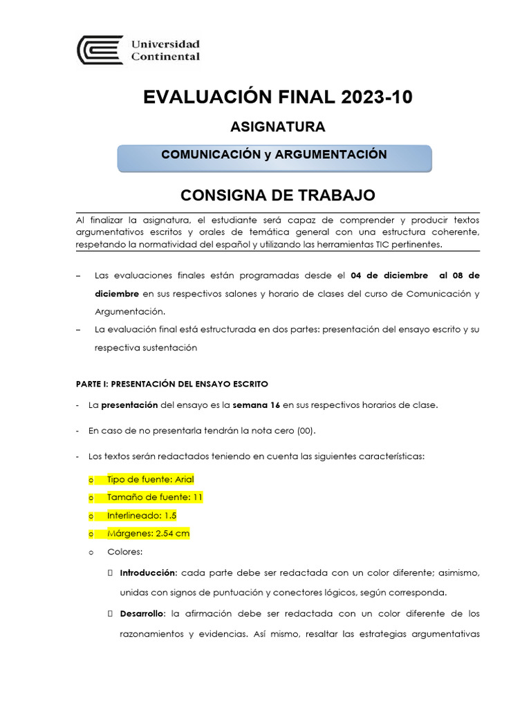 Consigna para La Evaluación Final 2023-10 | PDF | Ensayos | Comunicación humana
