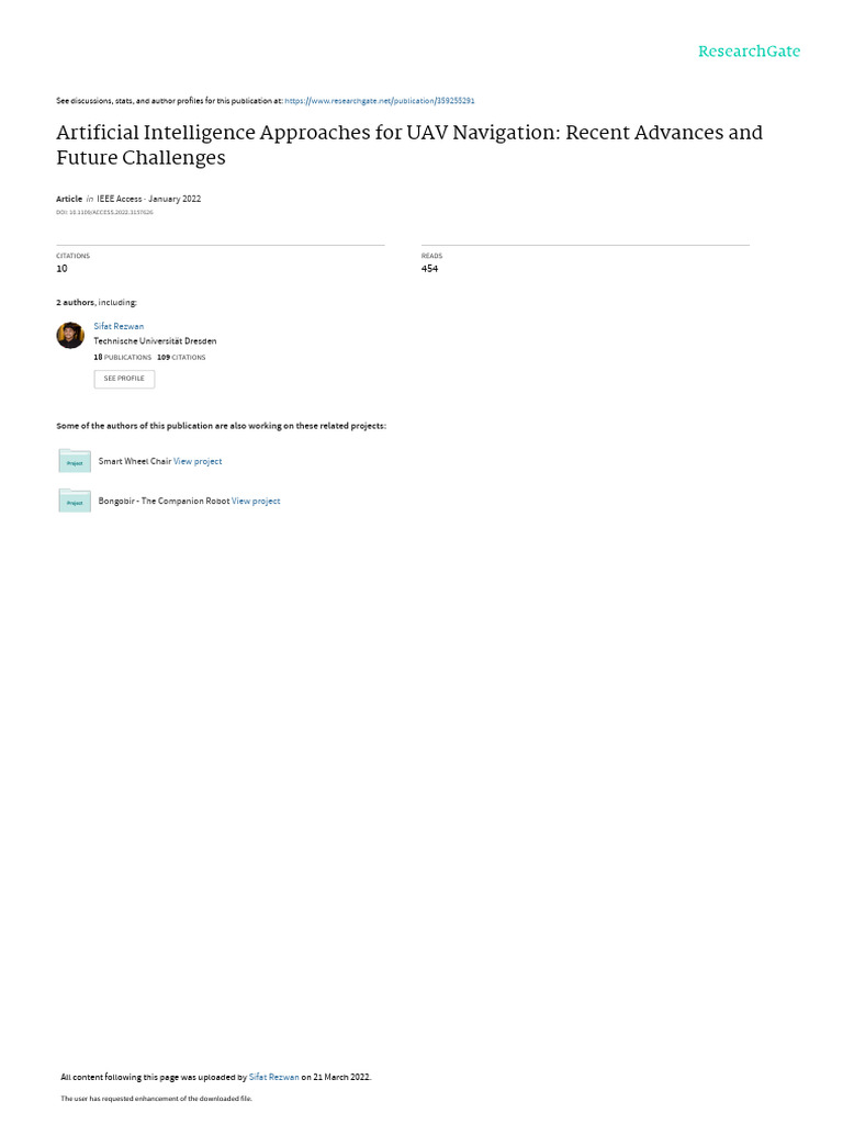 Artificial Intelligence Approaches For UAV Navigation Recent Advances and Future Challenges ...