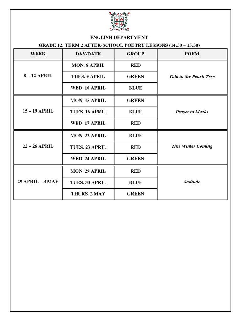 GR 12 Term 2 Poetry Extra Lessons | PDF | Art
